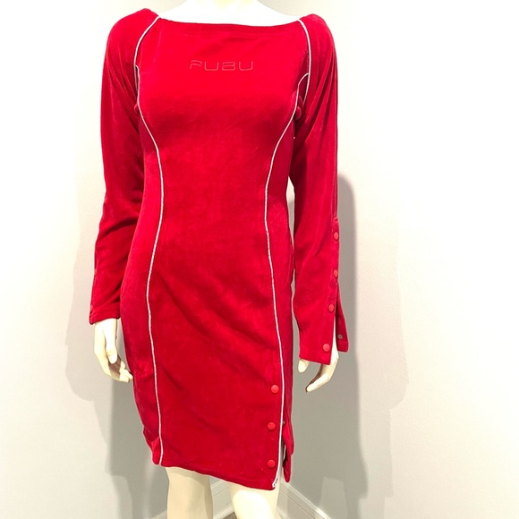 FUBU | Dresses | Fubu Logo Velour Early 200s Red Off Shoulder Dress ...